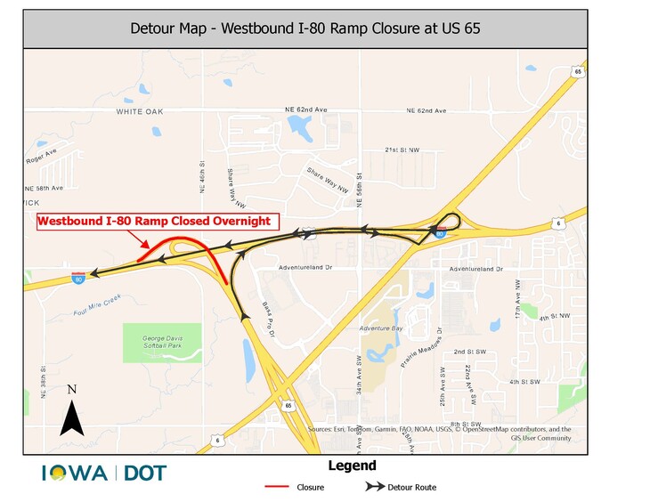 Temporary overnight ramp closure of northbound U.S. 65 to westbound I-80 on-ramp (exit 141 ...